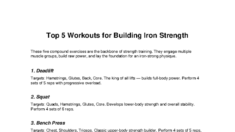 5 Best Strength Workouts for Building Iron Strength - Studocu