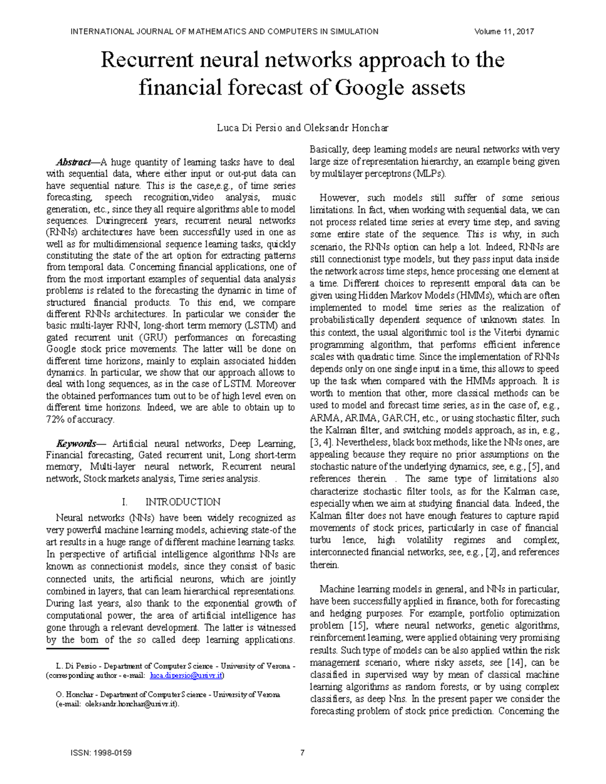 Recurrent Neural Networks for Financial Forecasting of Google Assets ...