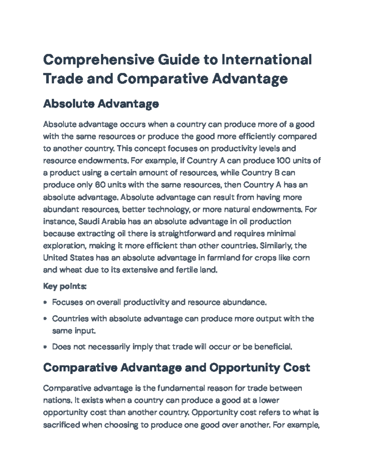Comprehensive Notes on International Trade & Comparative Advantage ...