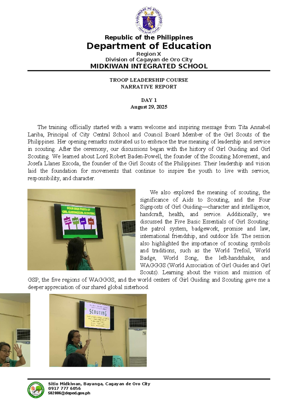 GSP Training Narrative Report: Leadership Course Overview - Studocu