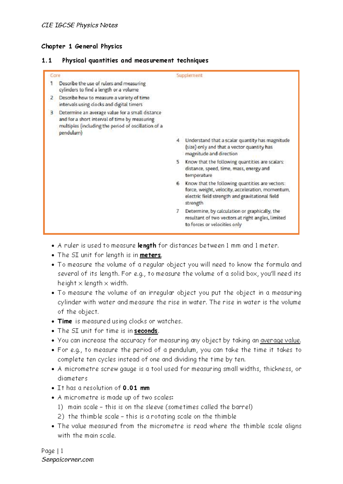 CIE IGCSE Physics Notes: Chapter 1 - General Physics Overview - Studocu