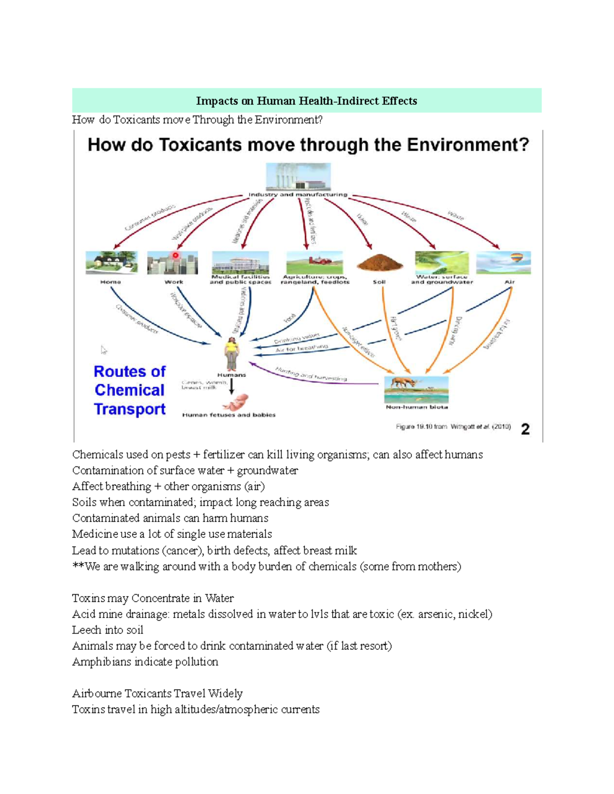 Impacts on Human Health: Indirect Effects of Toxicants in the ...