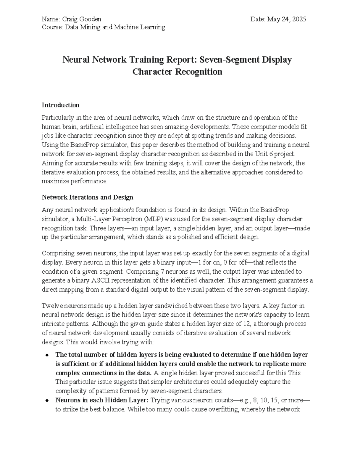 Data Mining and Machine Learning: Neural Network Training Report - Studocu