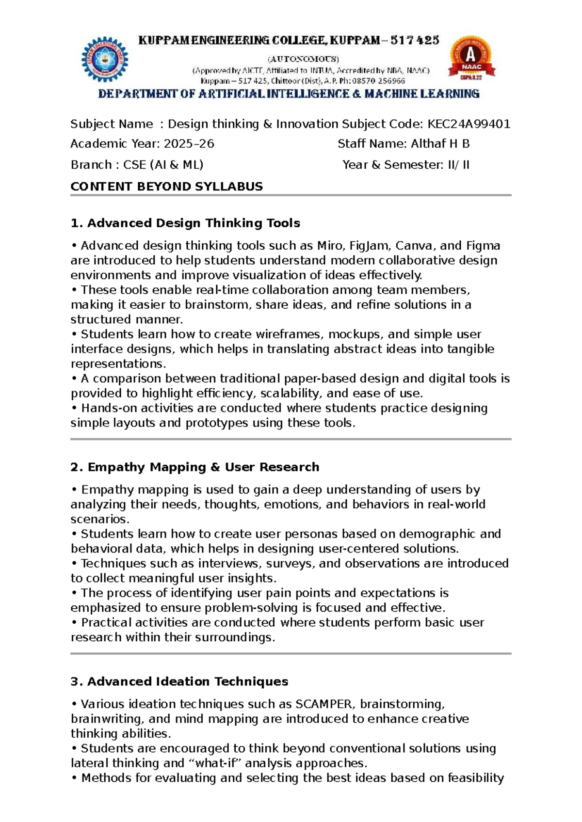 DTI KEC24A99401: Advanced Design Thinking & Innovation Insights - Studocu
