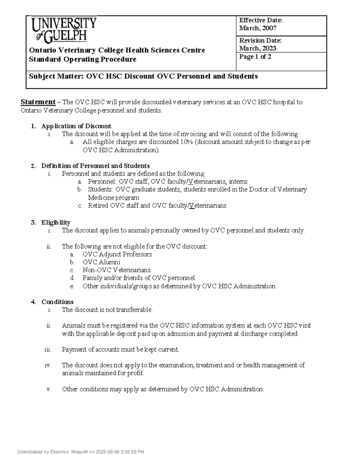 OVC HSC Discount Policy for Personnel & Students (March 2023) - Studocu
