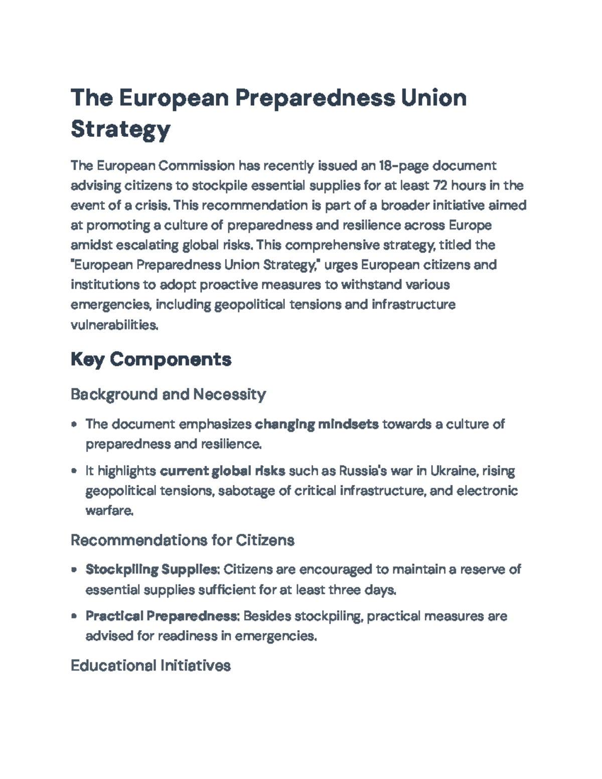 European Preparedness Union Strategy: Enhancing Crisis Readiness in ...