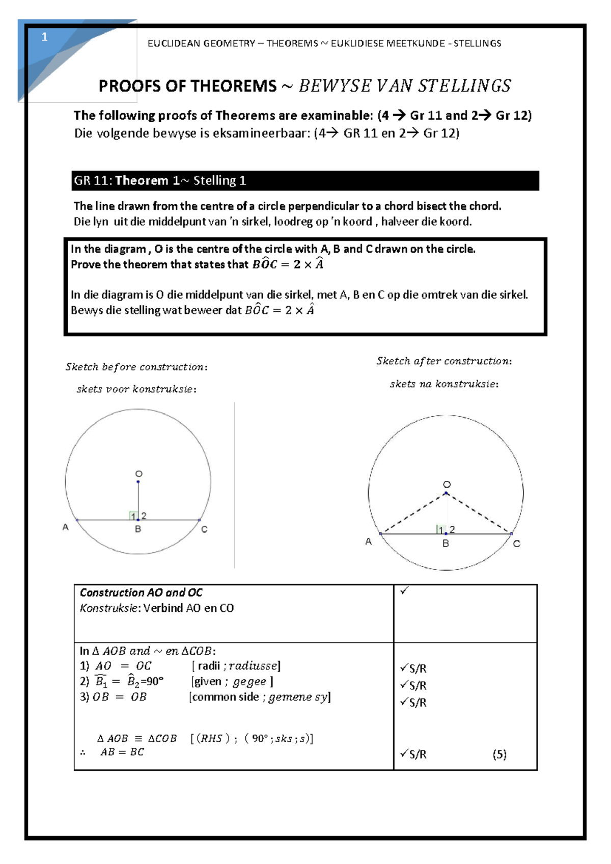 EUCLIDEAN GEOMETRY THEOREMS PROOFS GR11/12 - Studocu