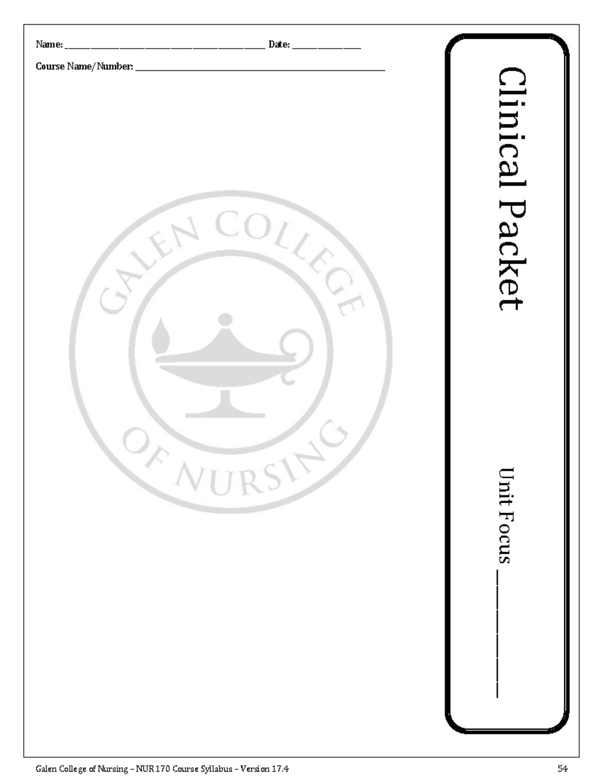 Clinical Packet Master - Name ...