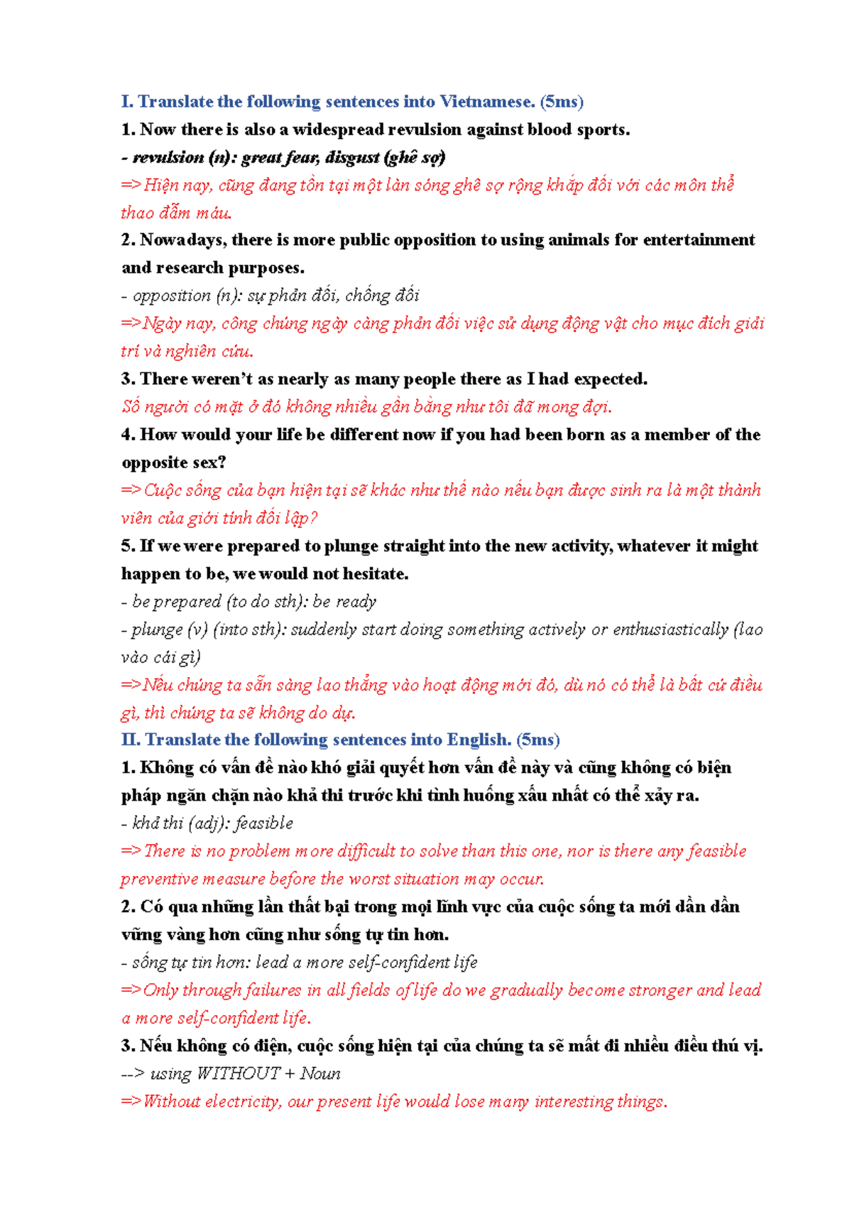 Test 2 - Translation Exercises and Answers - Studocu