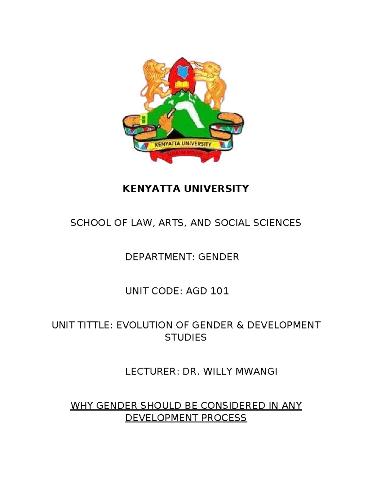 AGD 101. CAT 1 - Gender Considerations in Development Processes - Studocu