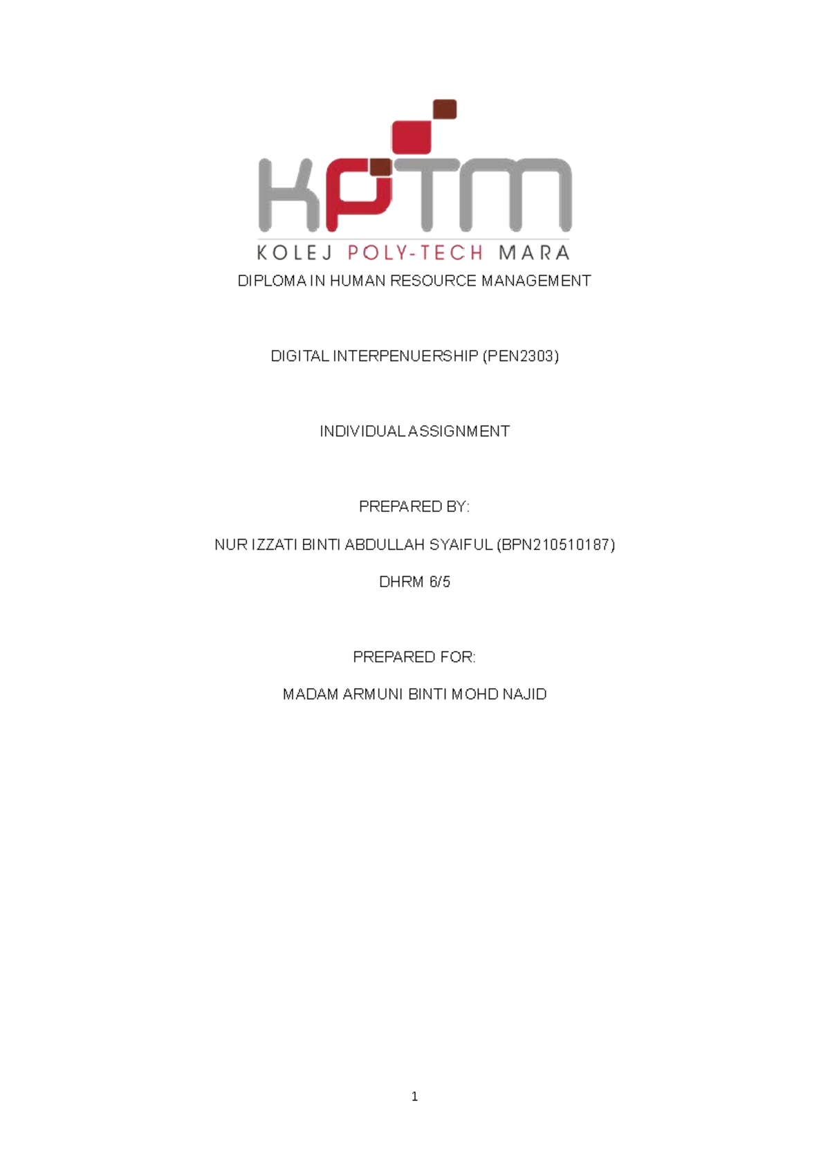 NUR Izzati Binti Abdullah Syaiful BPN210510187 Business Folio ...