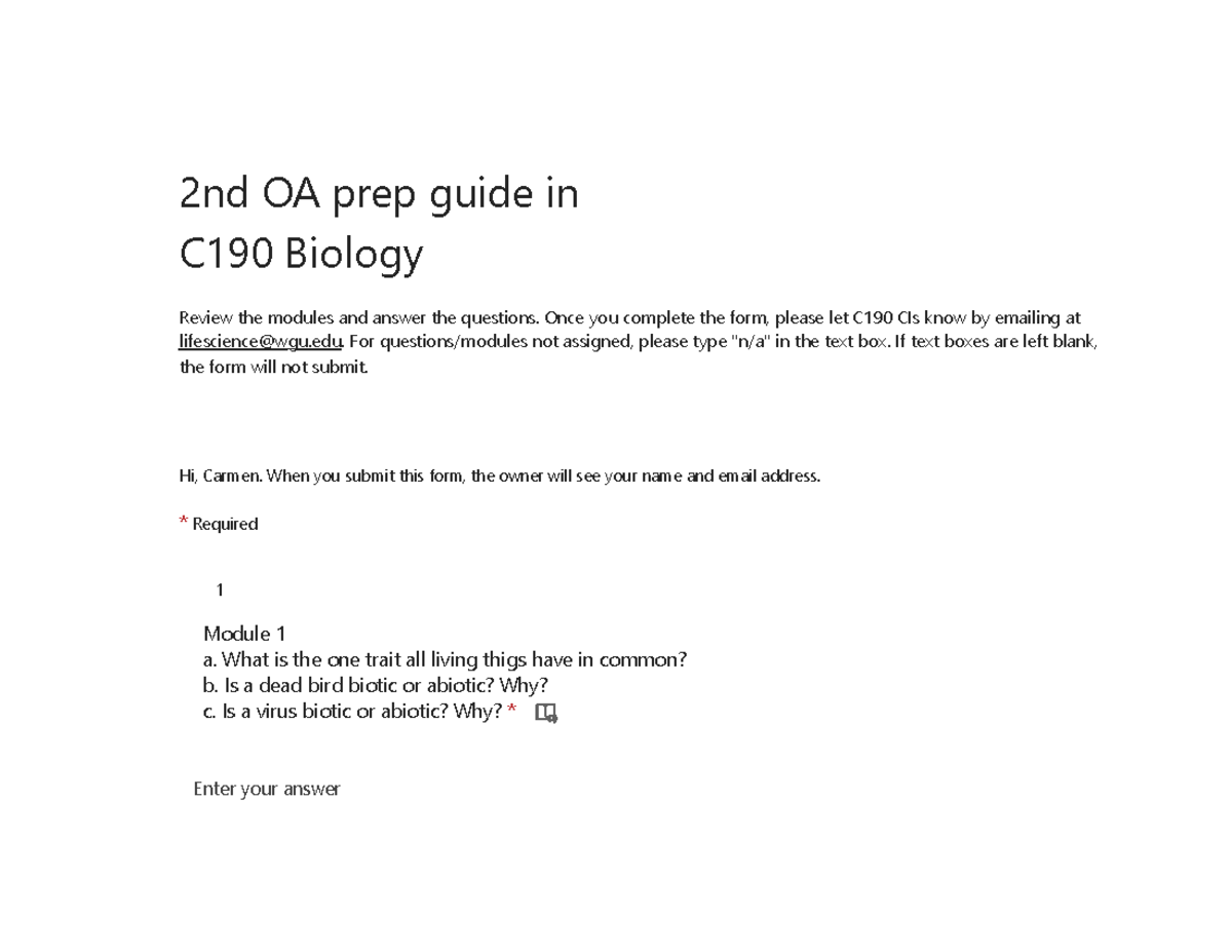 C190 Biology 2nd OA Prep Guide: Modules Review and Questions - Studocu