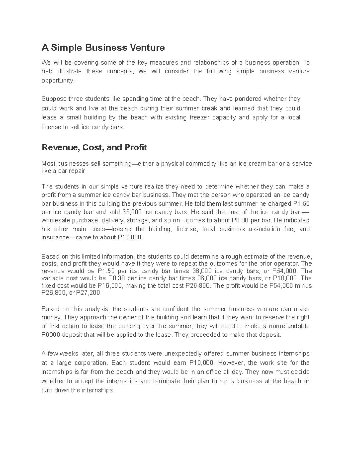 Mod4 A Simple Business Venture - A Simple Business Venture We will be ...