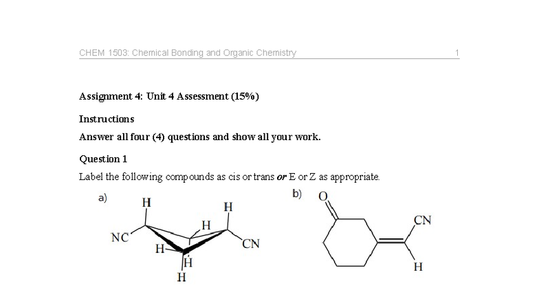 CHEM1503 Assignment 4: Chemical Bonding & Organic Chem Concepts - Studocu