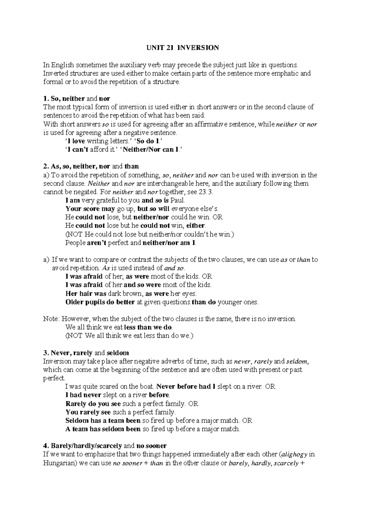 EFL Grammar: Inversion Clauses & Structures Explained - Studocu