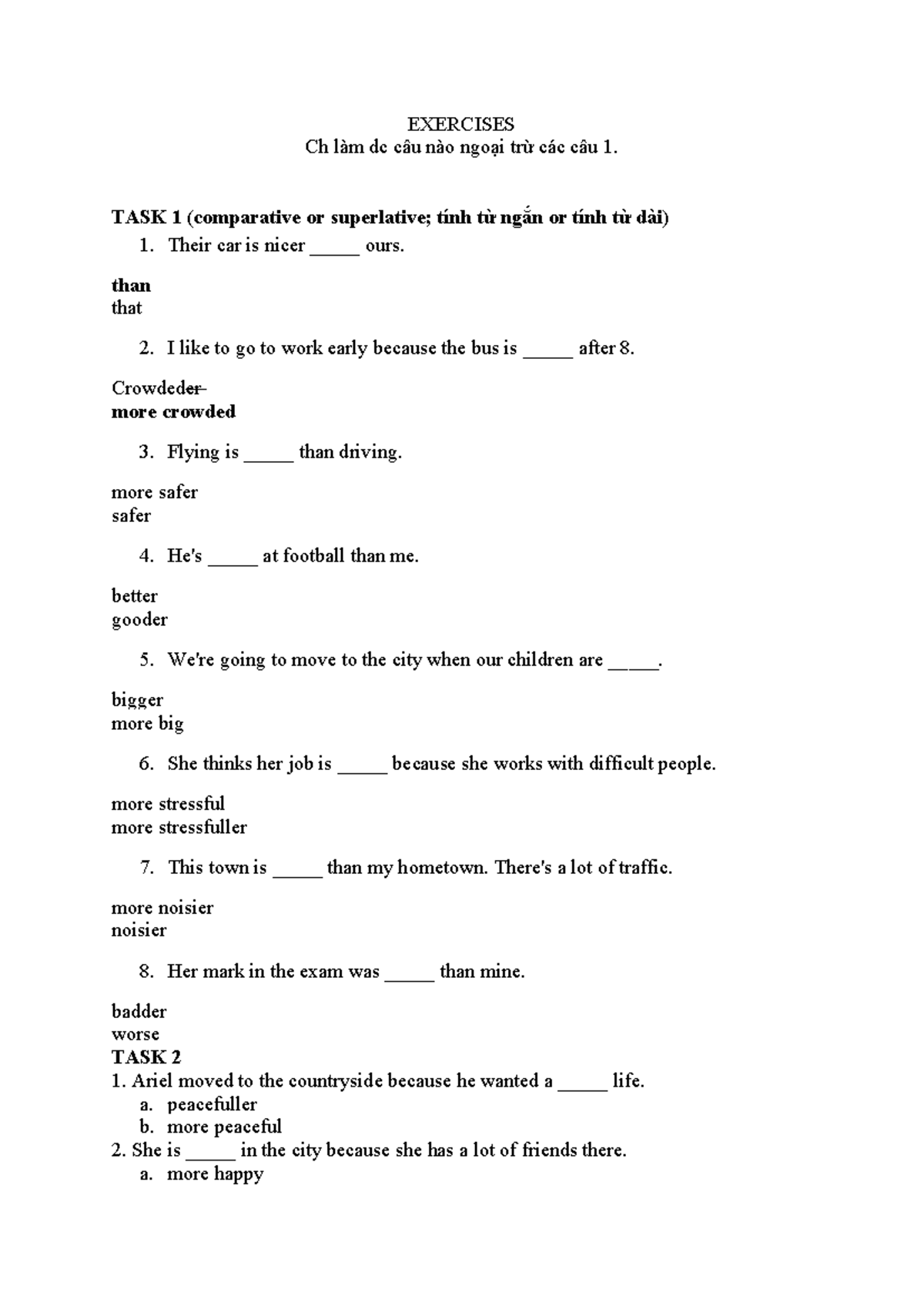 Ex B1 Comparative and Superlative Exercises (ENG101) - Studocu