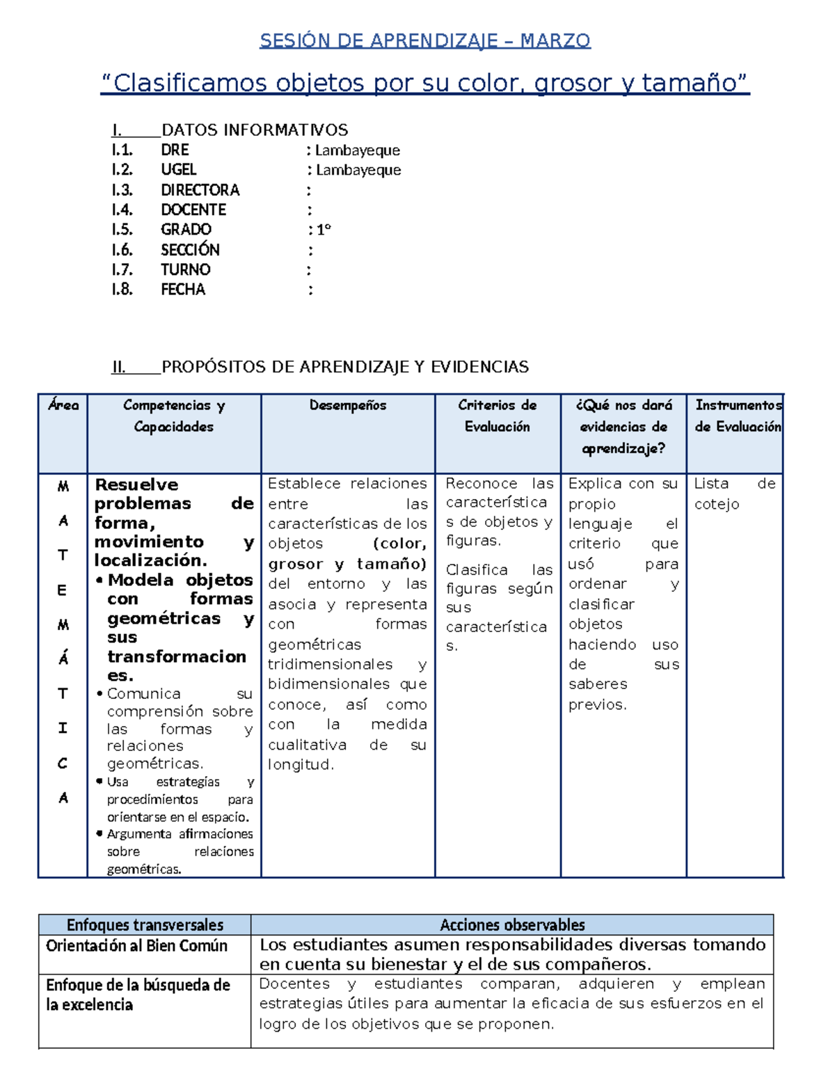 Clasificación de Objetos en Matemáticas: Grado 1° - Sesión de ...