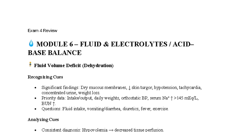 Exam 4 Review - MODULE 6 & 7: Fluid & Genitourinary Disorders Study ...