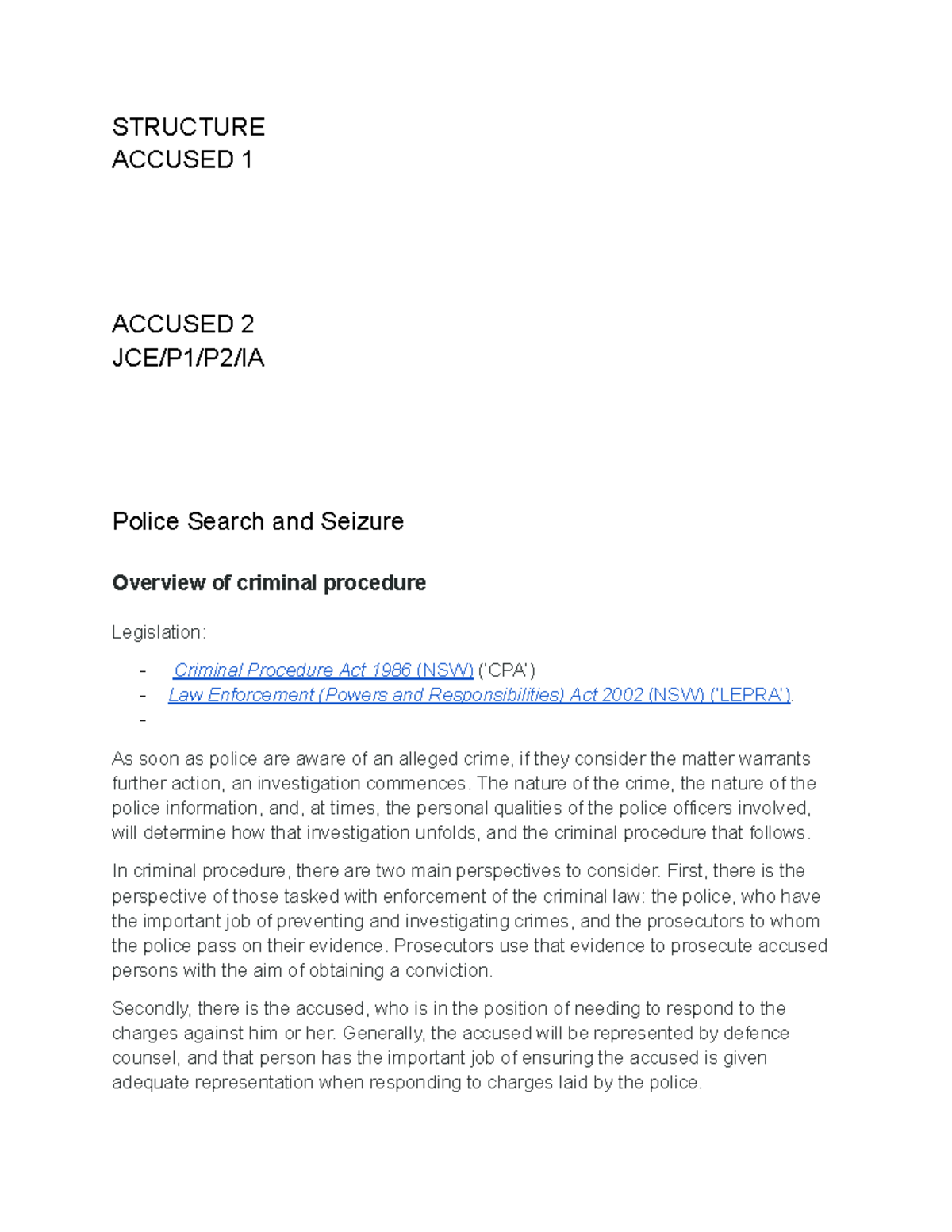 Crim Notes Final: Overview of Police Powers & Criminal Procedure - Studocu