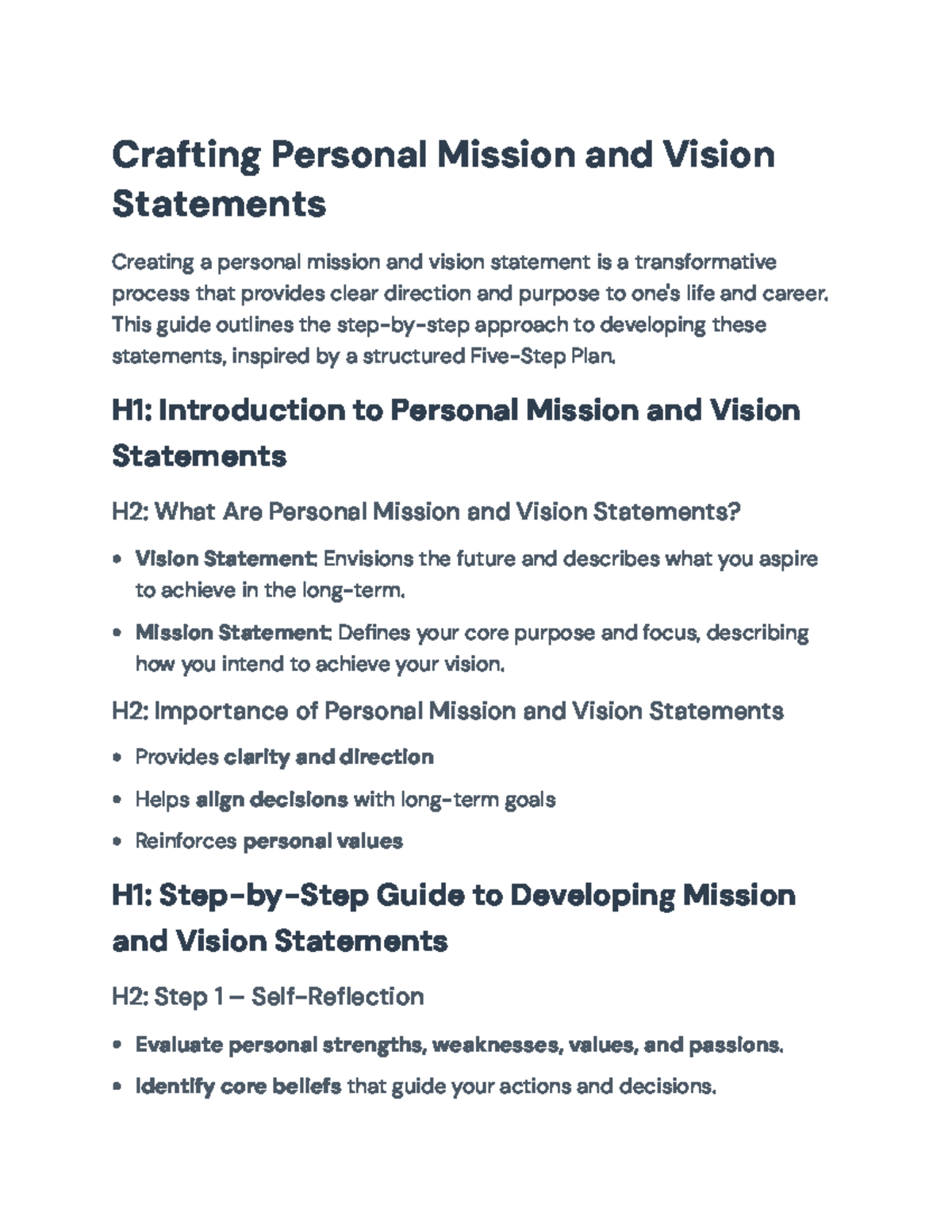 Personal Mission and Vision Statement Guide (Self-Dev) - Studocu