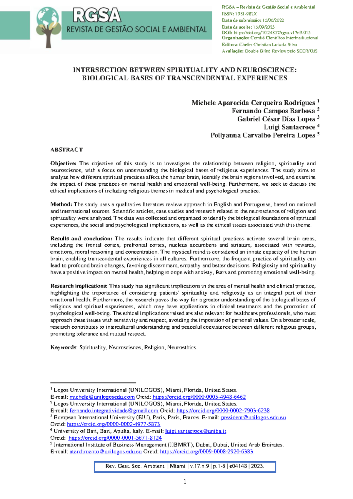 Intersection of Spirituality and Neuroscience: Biological Foundations ...
