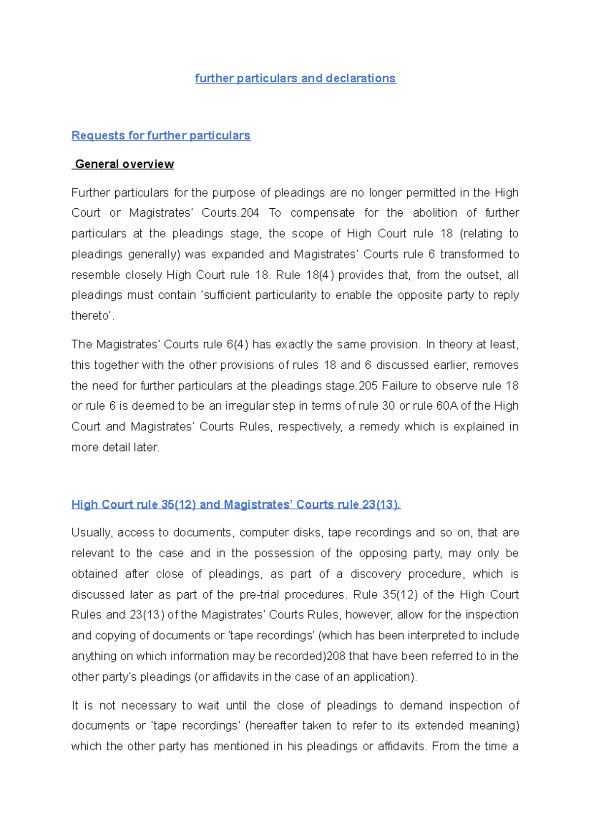 Further particulars and declarations - further particulars and ...