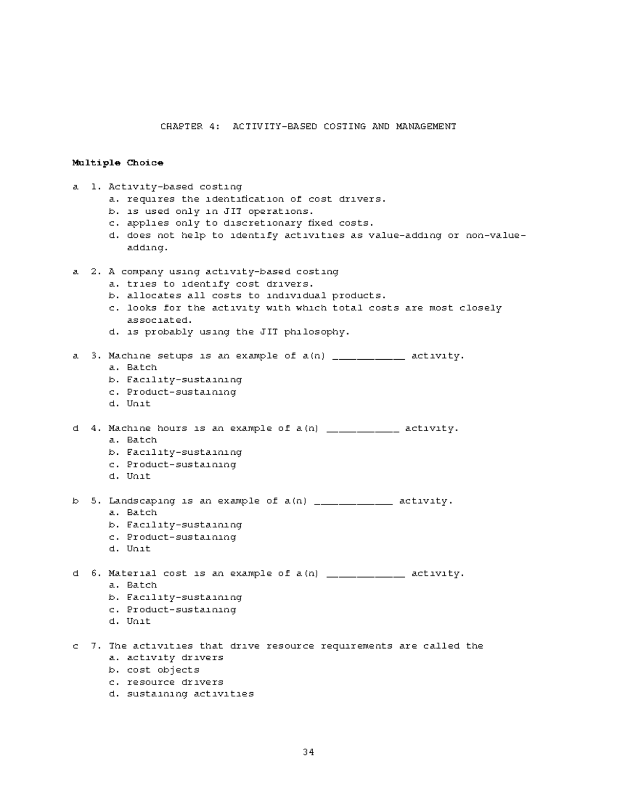 ABC Costing - CHAPTER 4: ACTIVITY-BASED COSTING AND MANAGEMENT Multiple ...