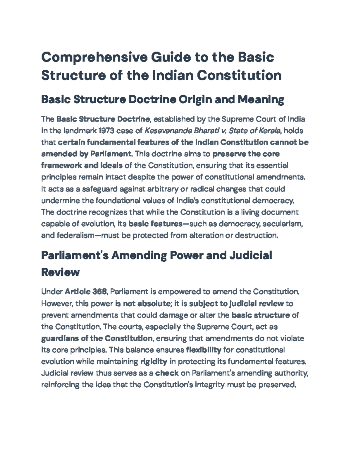 Basic Structure Doctrine: Key Aspects & Judicial Impact (LAW 101) - Studocu