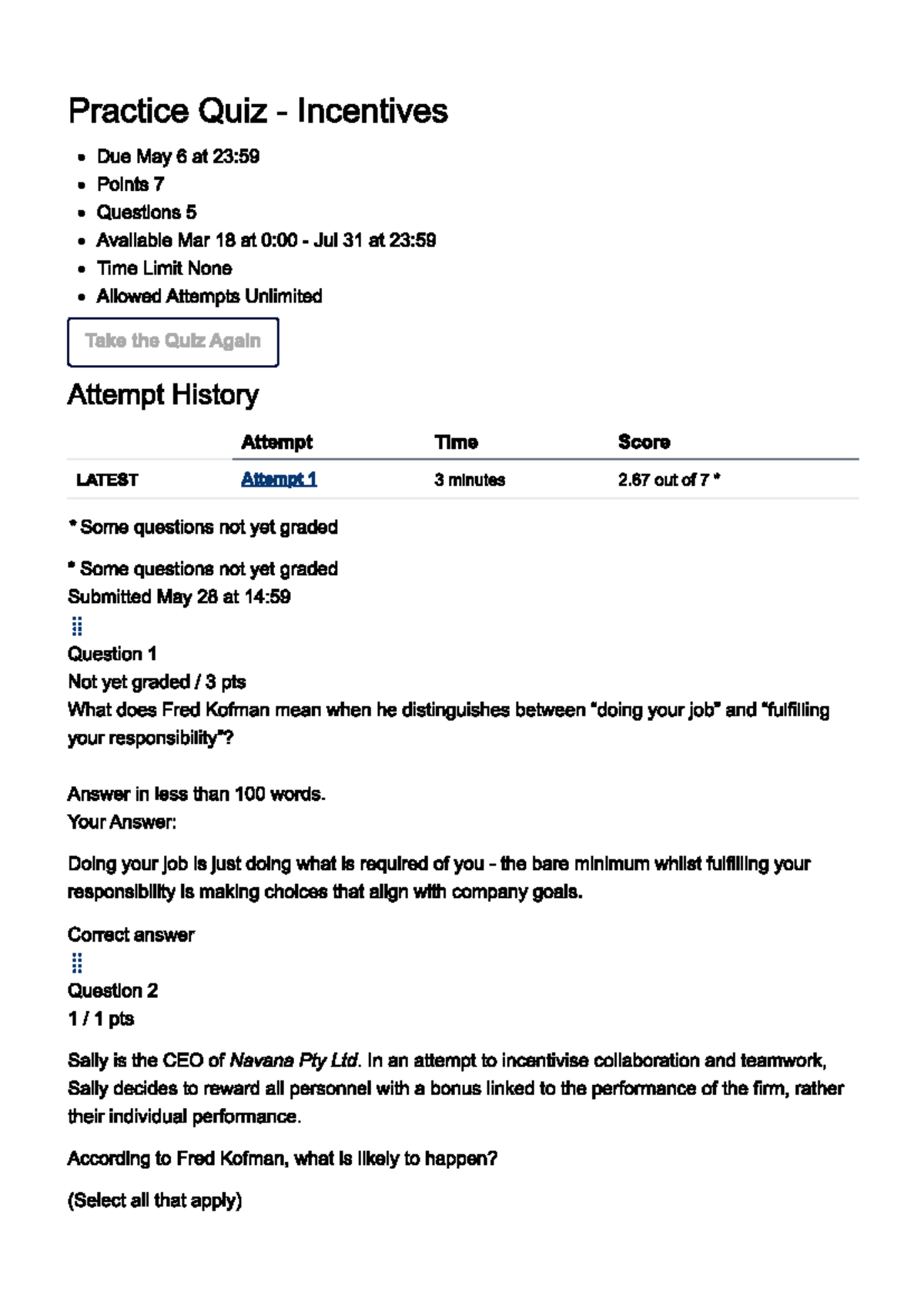 Practice Quiz: Incentives Analysis (Due May 6, 23:59) - Studocu