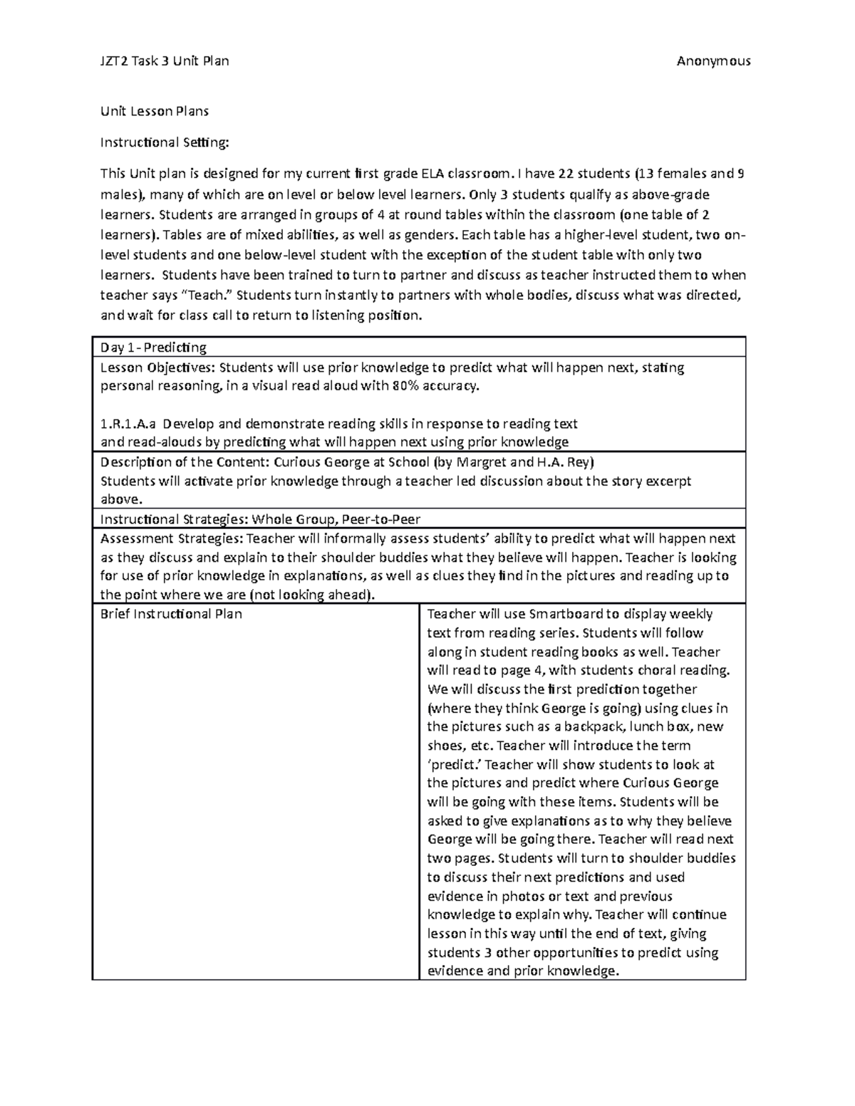 Unit Plan Lessons-Task 3 - Grade pass - Unit Lesson Plans Instructional ...