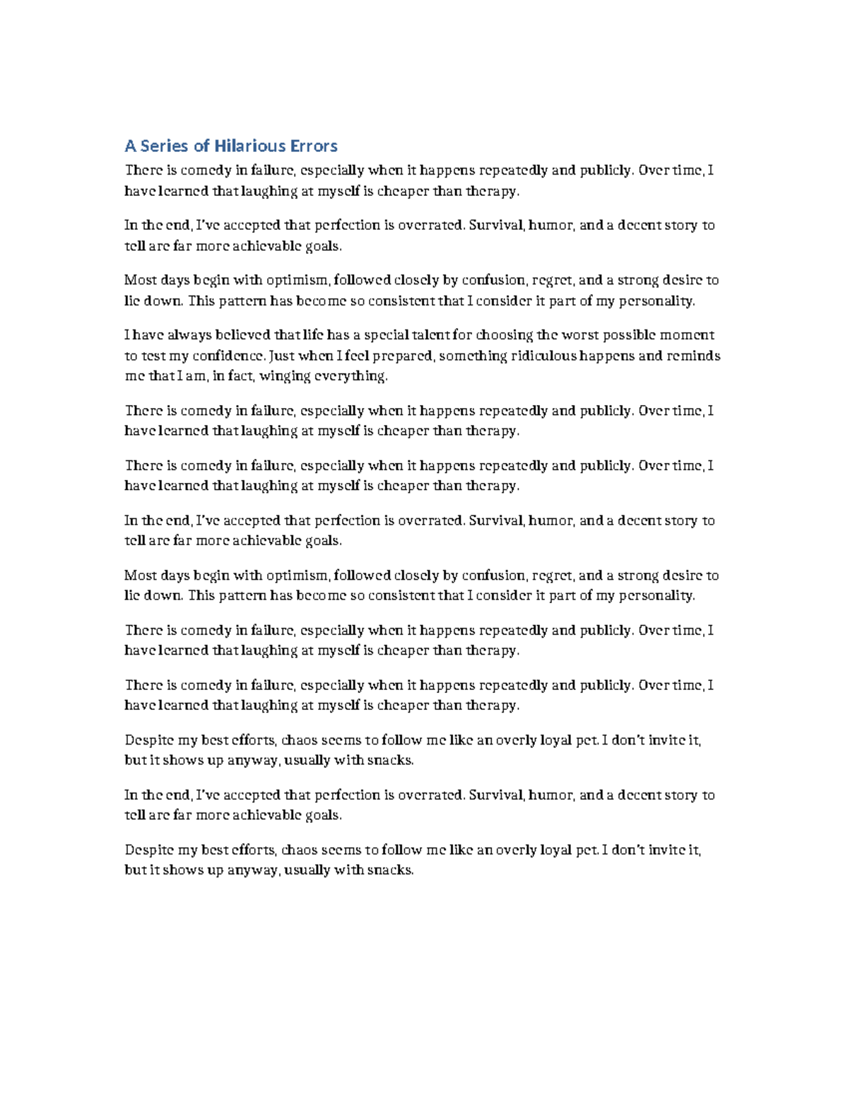 Embracing Chaos: A Humorous Take on Life's Errors - Studocu