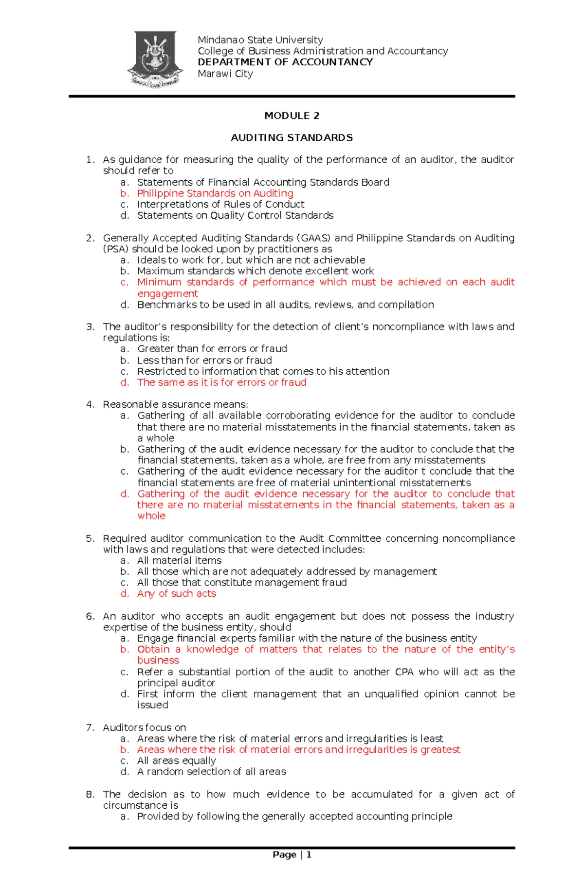 Auditing Concepts: Insights for Module 1 (ACCT 101) Final Exam Prep ...