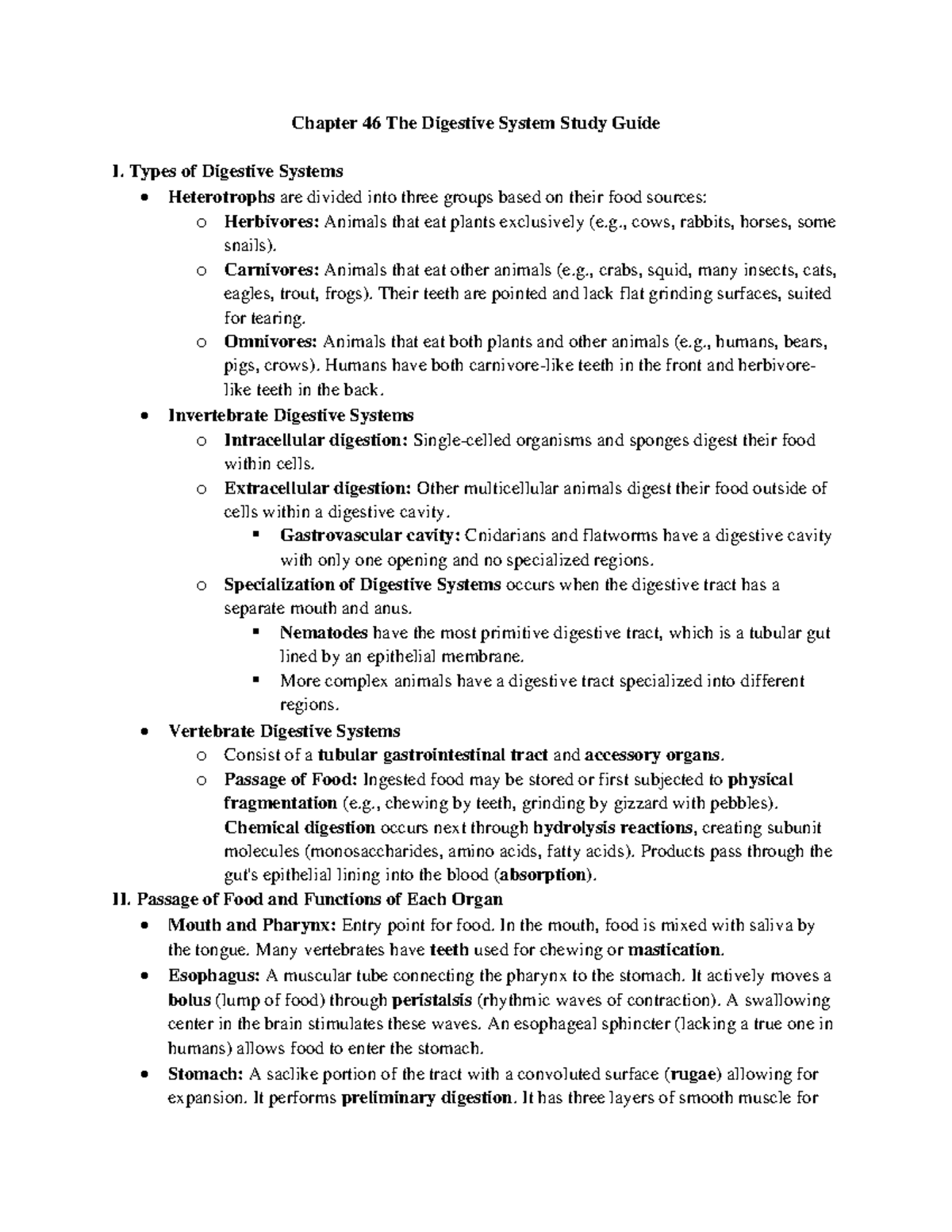 Chapter 46 Study Guide: The Digestive System & Its Functions - Studocu