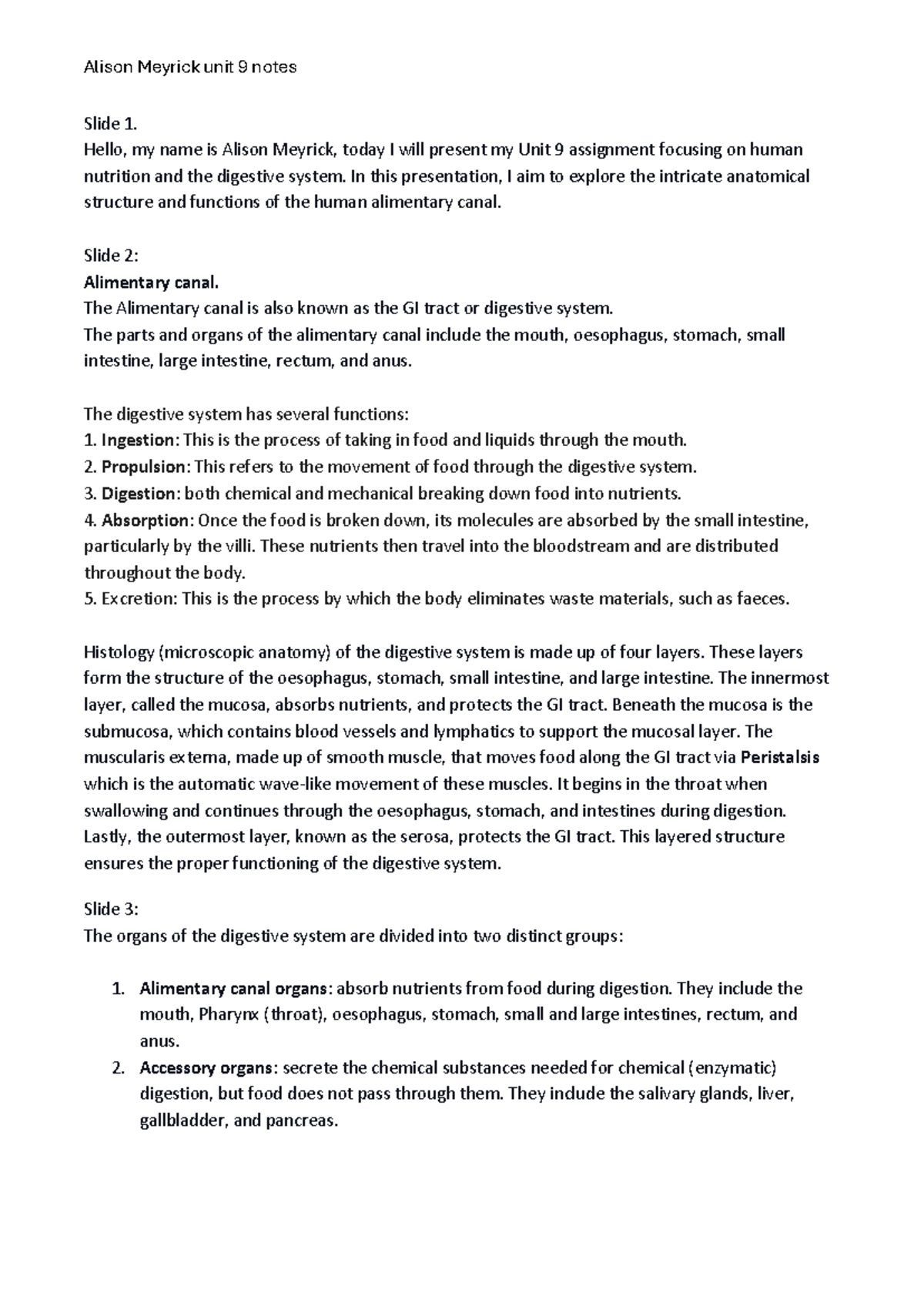 Unit 9 Presentation Notes: Nutrition & Digestion (Access to Midwifery ...