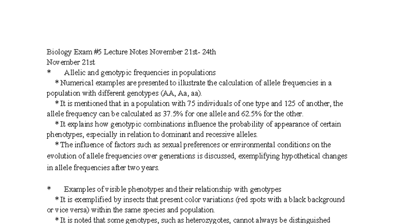 Biology 101: Lecture Notes on Allele & Genotype Frequencies - Studocu