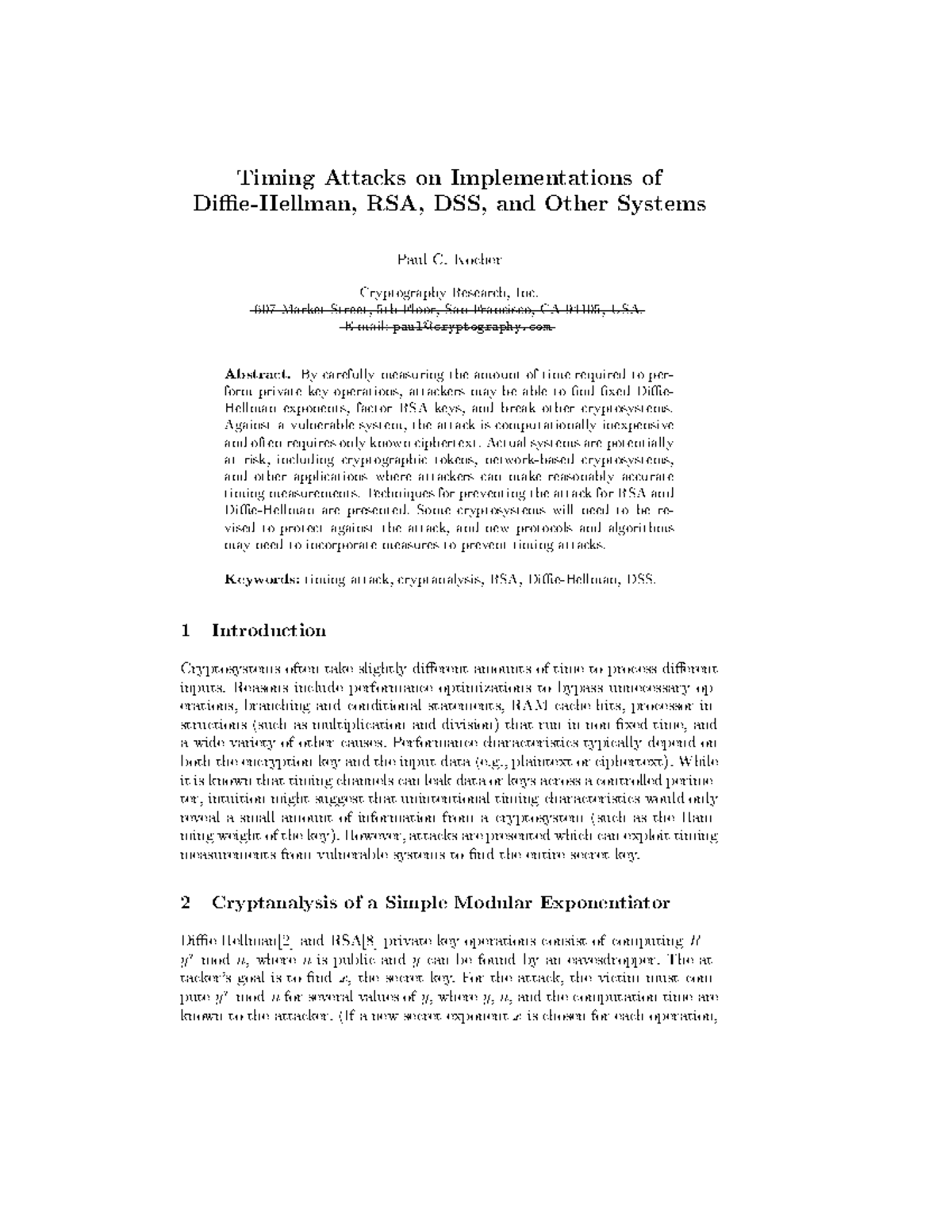 Timing Attacks on RSA and DSS Implementations: A Cryptanalysis Study ...