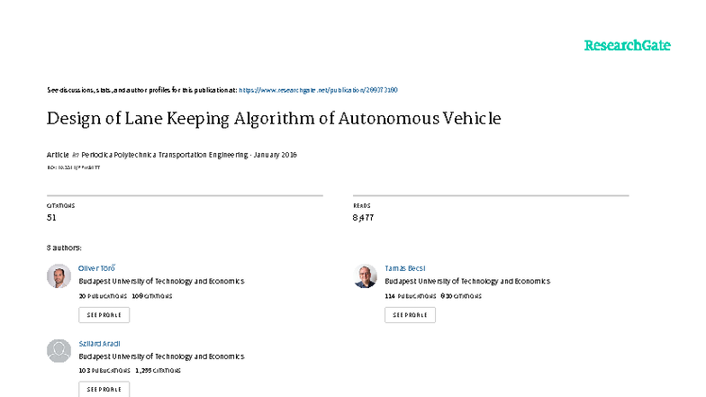 Design of Lane Keeping Algorithm for Autonomous Vehicles (PP-Transp ...