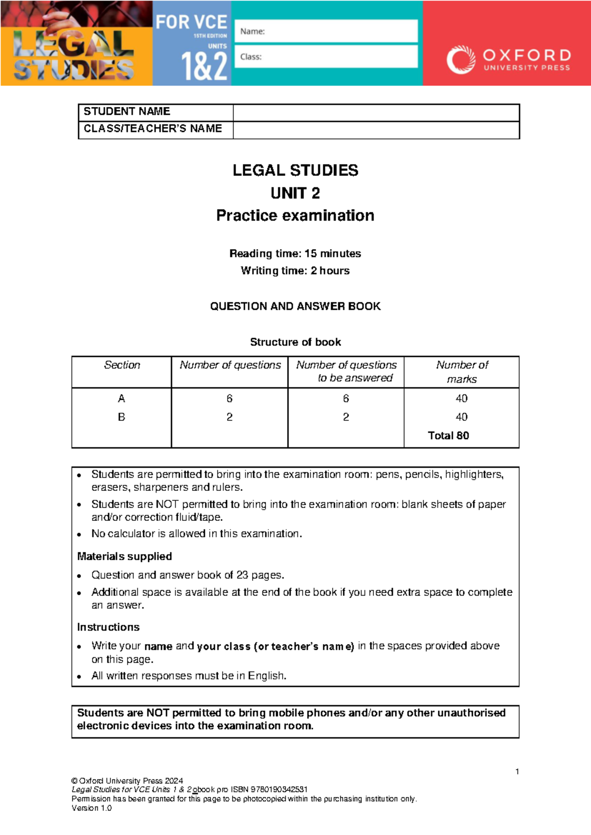 Legal 12 U2 Practice Examination for Civil Law Understanding - Studocu
