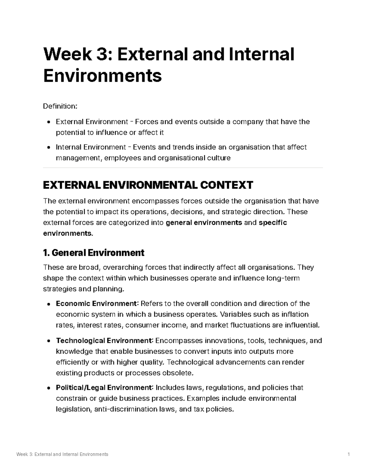 Week 3: Understanding External & Internal Environments - Studocu