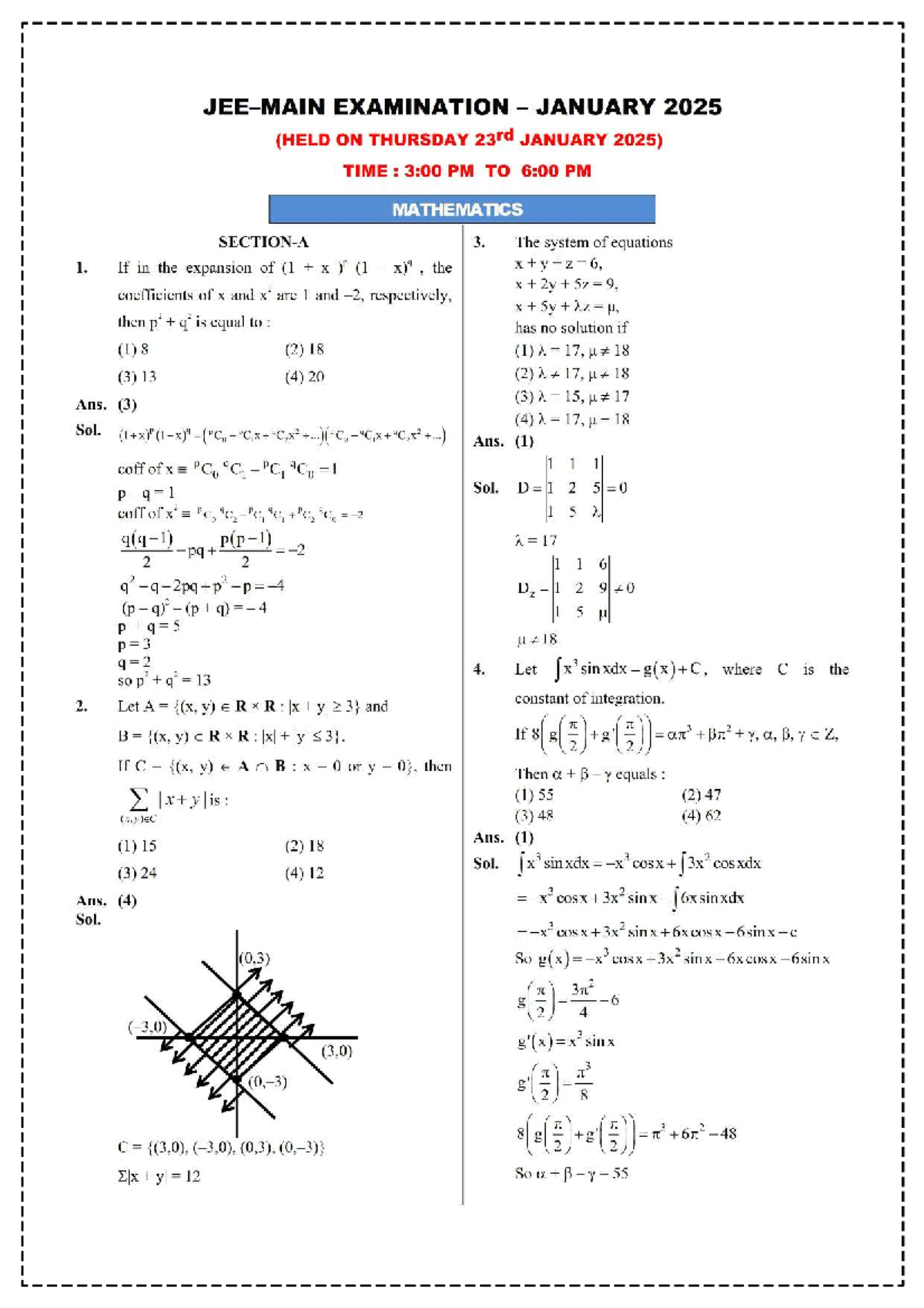 JEE Mains Question Paper 23 Jan 2025 Evening Shift with Solutions - Studocu