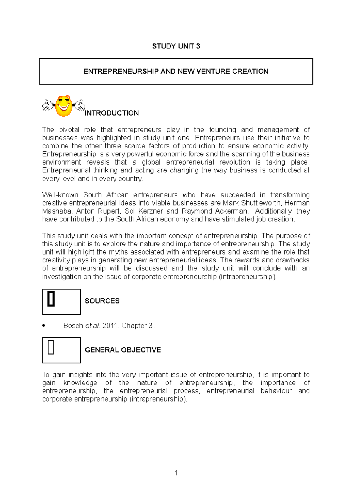 Study Guide Study UNIT 3 - STUDY UNIT 3 ENTREPRENEURSHIP AND NEW ...