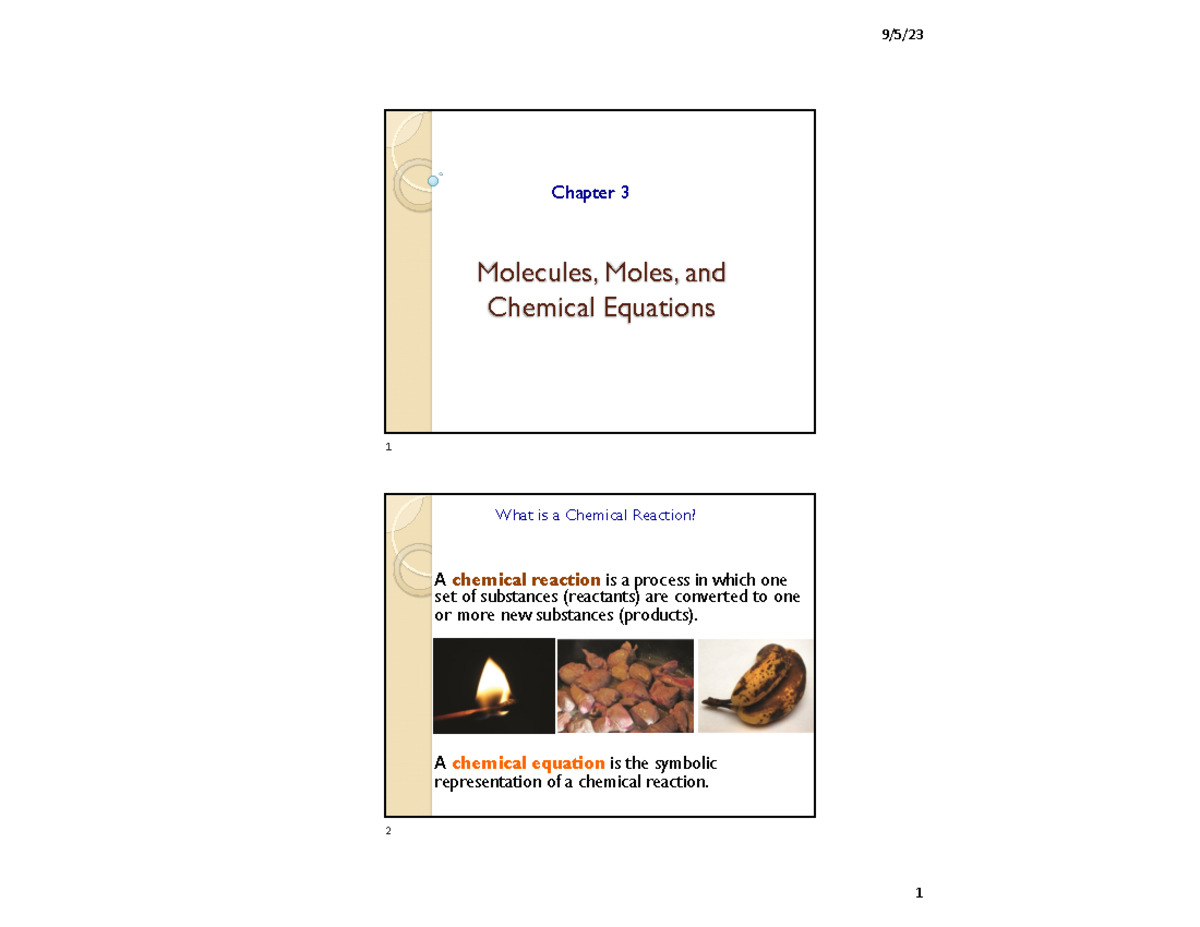 Molecules, Moles, & Chemical Equations - Chapter 3 Study Notes (Chem ...