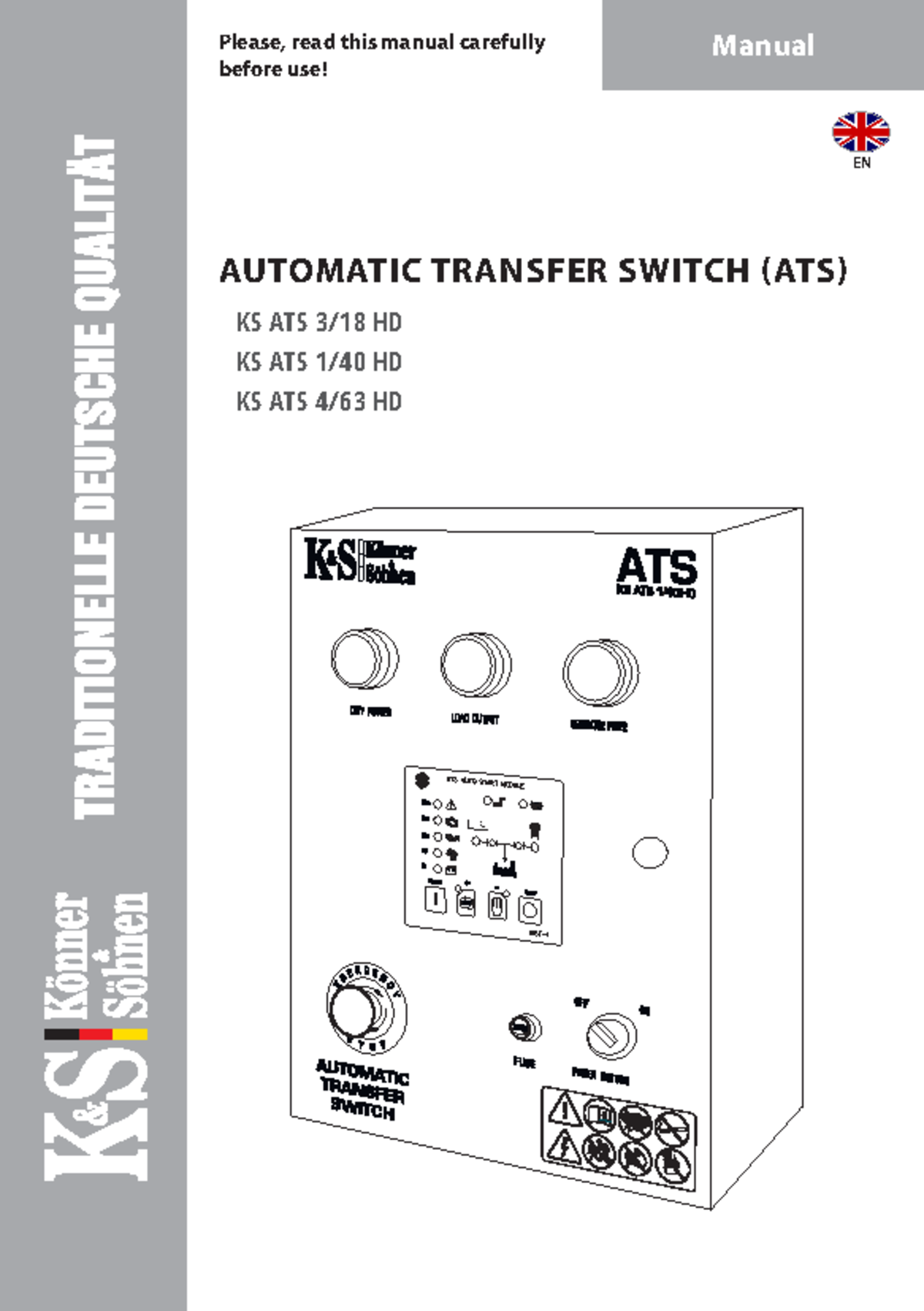 ATS User Manual: Models KS ATS 3/18 HD, 1/40 HD, & 4/63 HD EN - Studocu