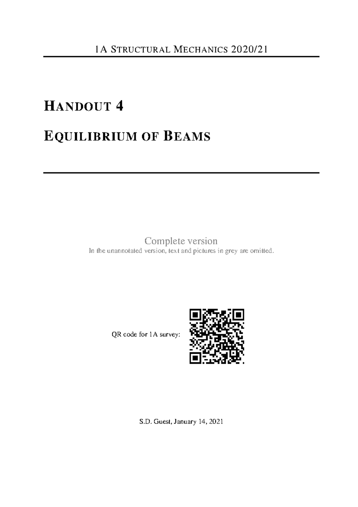 Annotated Handouts 4-7: Equilibrium of Beams for 1A Structural ...