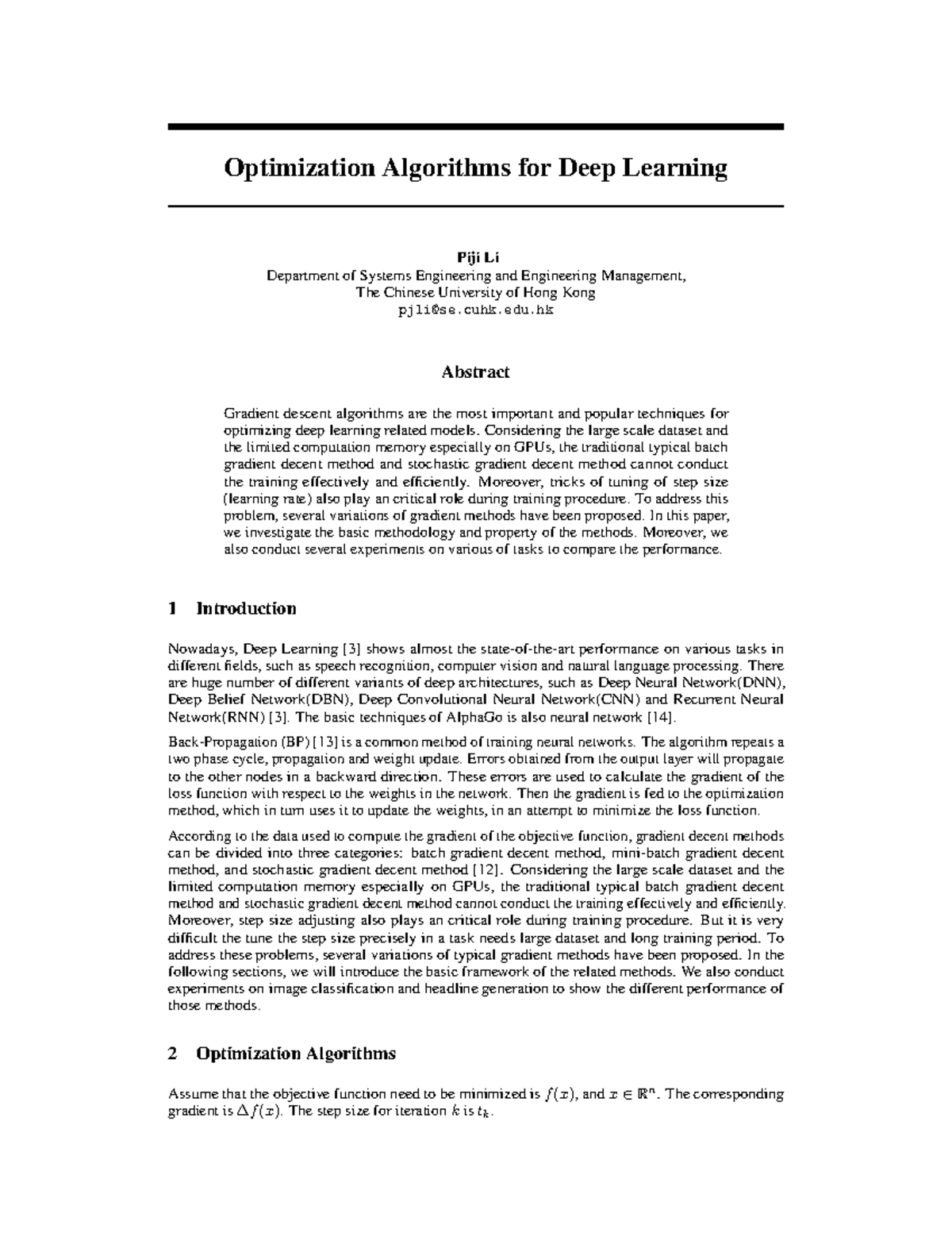 Optimization Algorithms in Deep Learning: A Study (MAT6007) - Studocu