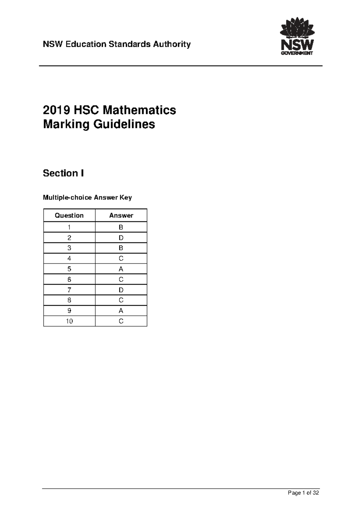 2019 HSC Mathematics Advanced Marking Guidelines & Answer Key - Studocu