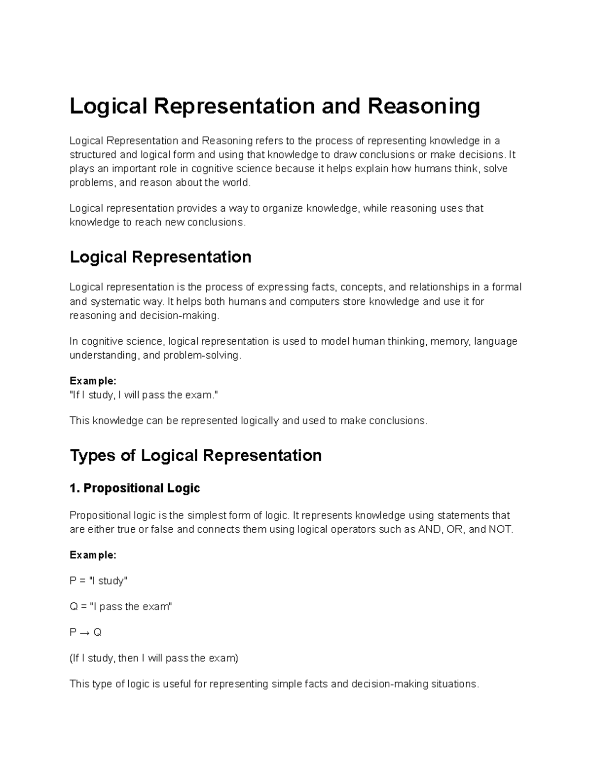 Cognitive Science: Logical Representation & Reasoning Overview - Studocu
