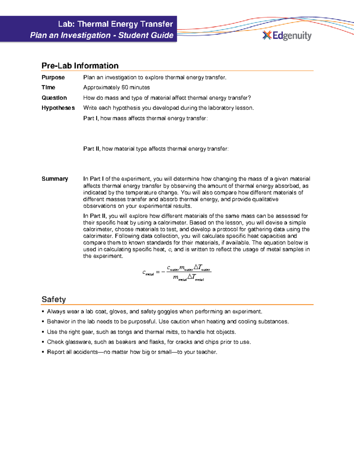 Lab: Thermal Energy Transfer Investigation Guide (MS Science) - Studocu