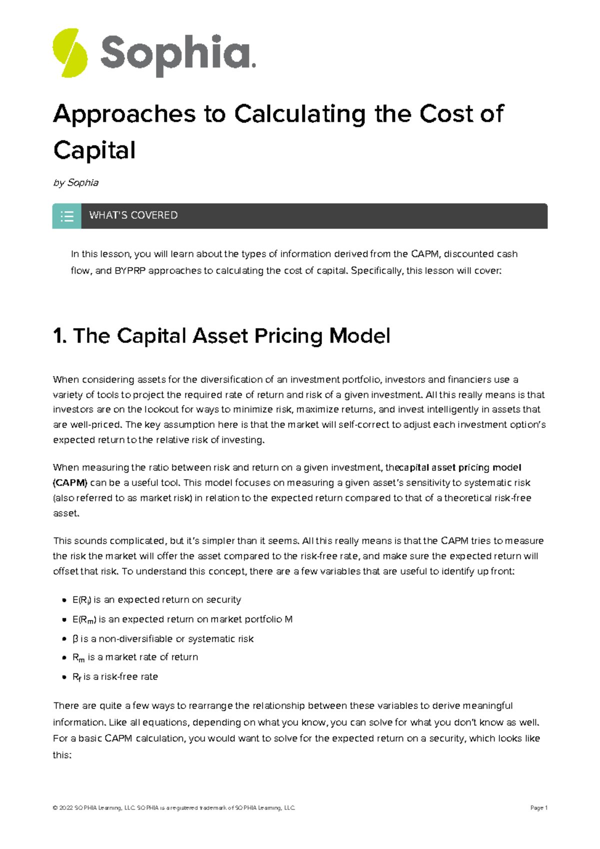 Approaches to calculating the cost of capital - Specifically, this ...