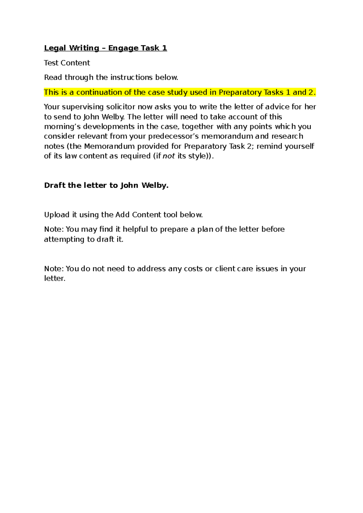 Legal Writing - Engage Task 1: Letter of Advice Draft - Studocu